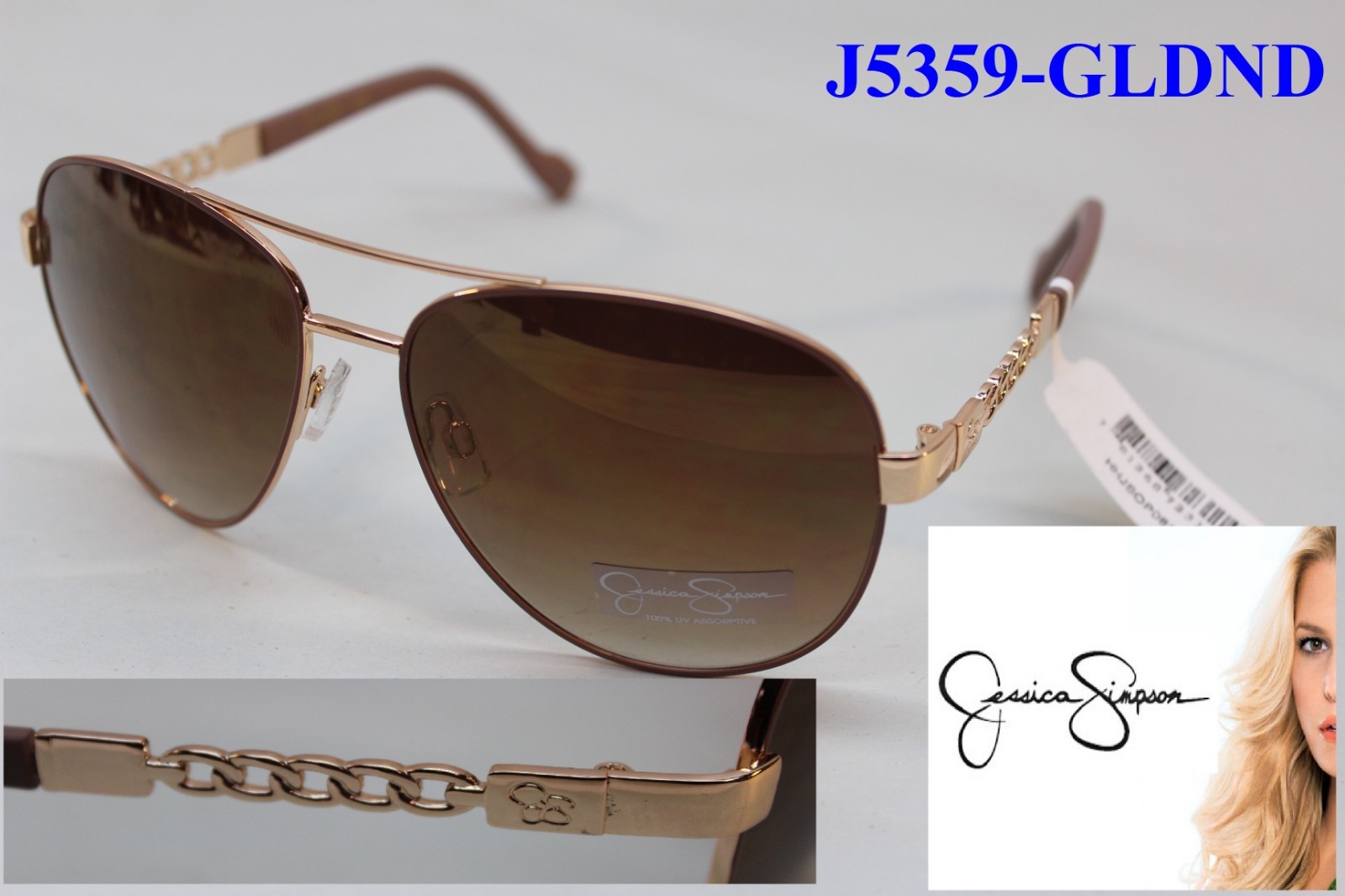 JESSICA SIMPSON Aviator Chain Link Designer Signature Sunglasses J5359 ...