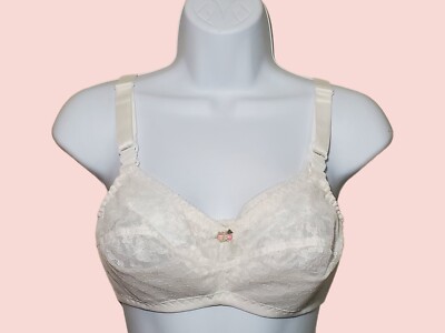 Vtg Jeunique 32D White Lace Cup Wireless Bra Full Support Style J30 ...