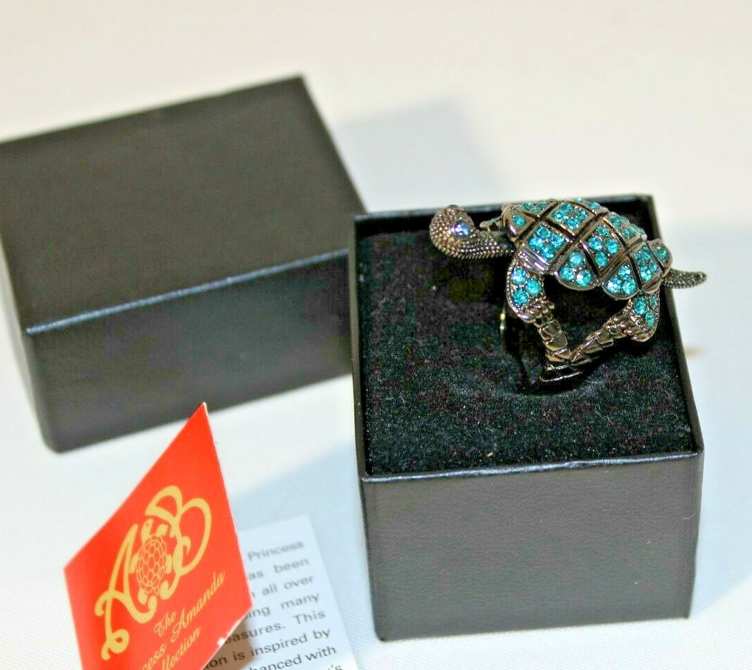 Princess Amanda Borghese Blue, Silver & Black Bobble Head Turtle Ring ...
