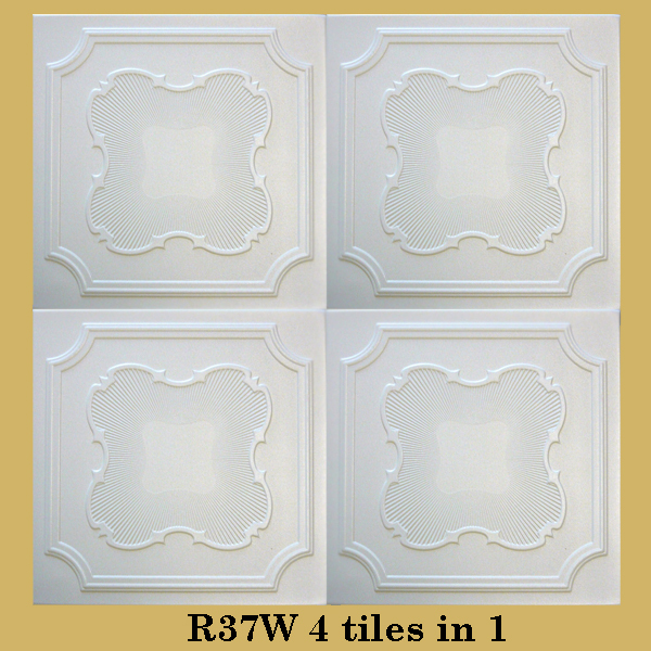DIY Glue Up White Decorative Ceiling Tiles R37W Ultra Pure White Satin ...