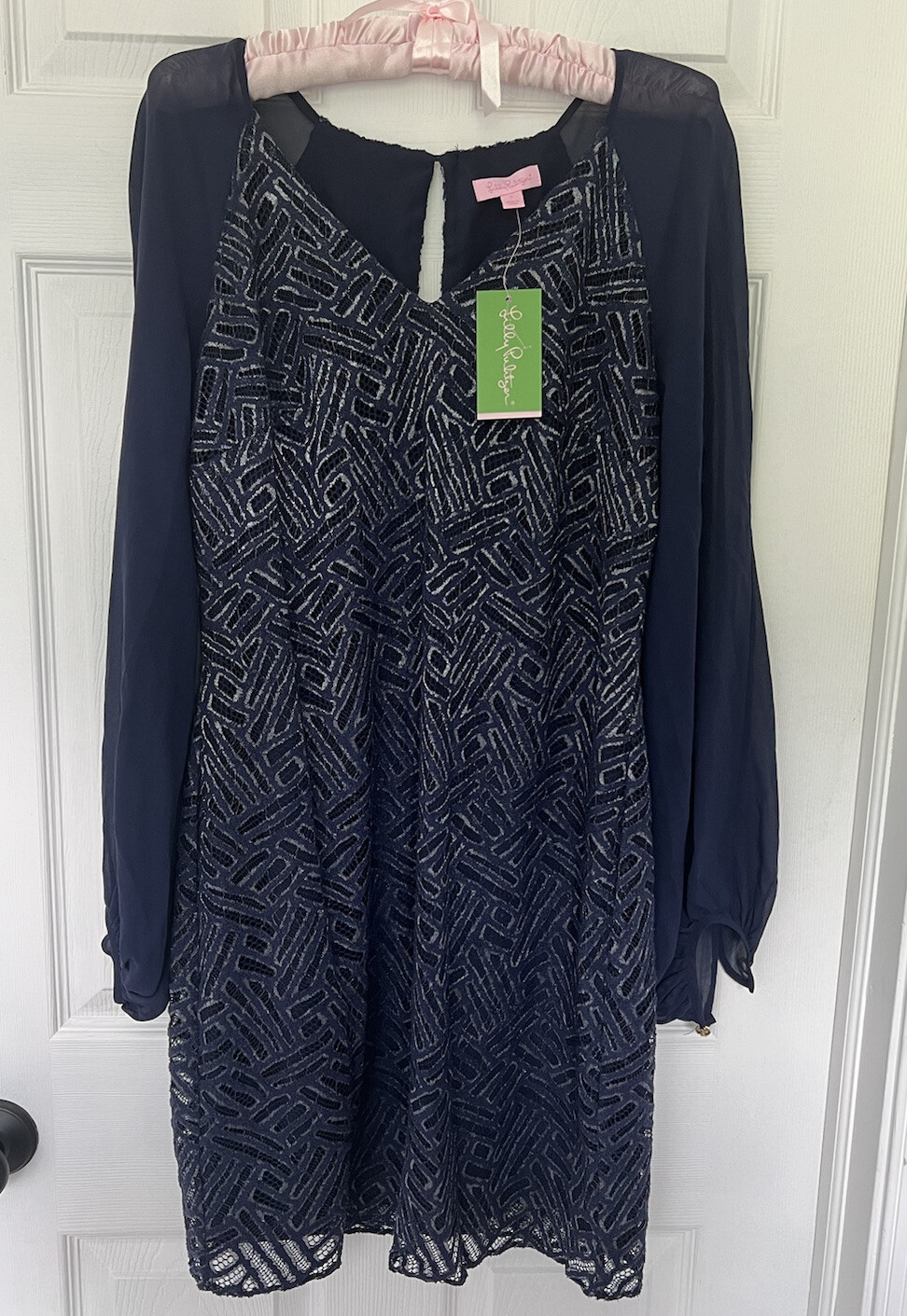 NEW LILLY PULITZER 6 CARLEIGH TUNIC Dress TRUE NAVY BAMBOO GEO LACE ...