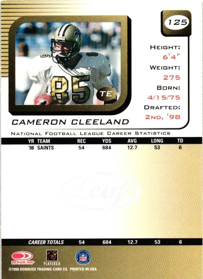1999 LEAF ROOKIES & STARS CAM CAMERON CLEELAND #125 CARD $0.99 VALUE ...