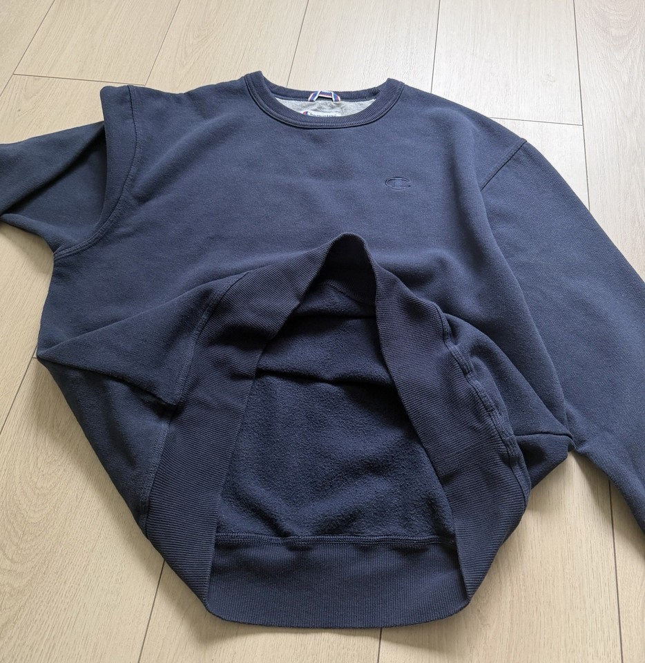 Champion Navy Fleece Pullover Crew Neck Logo Sweatshirt Men's L Regular ...