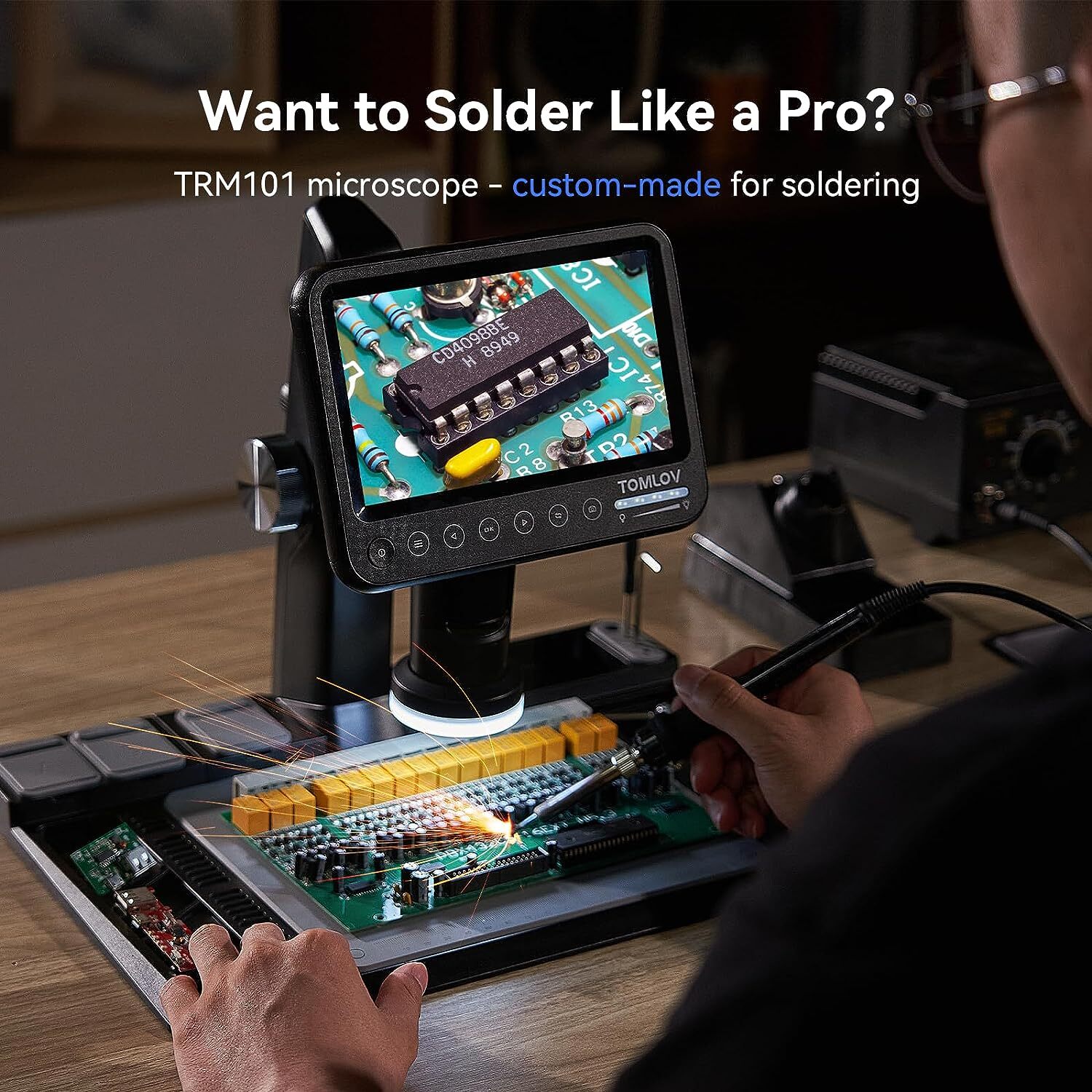 TOMLOV TRM101 7" IPS Digital Microscope 1600X Coin Microscope Soldering ...