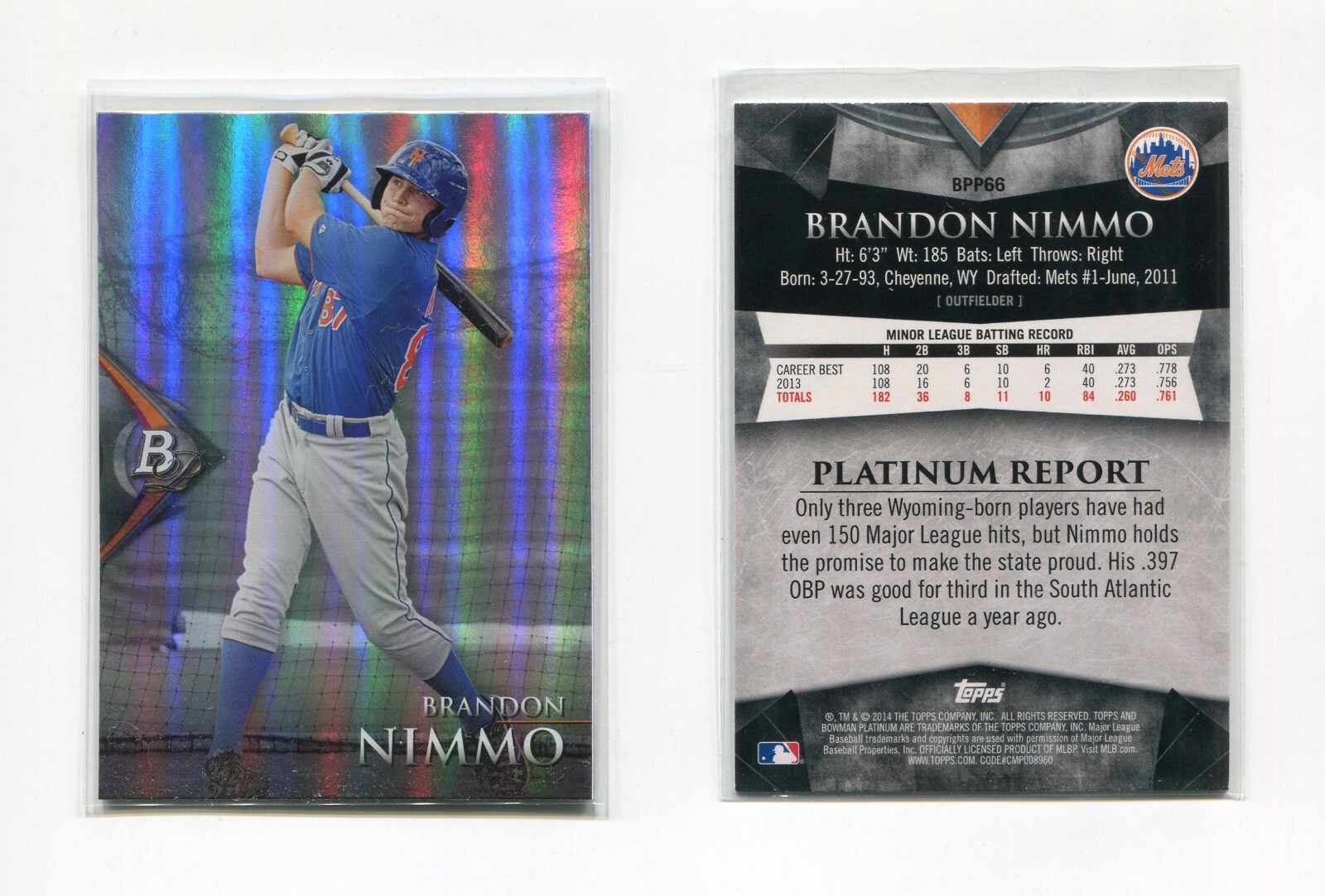 BRANDON NIMMO NEW YORK METS 2014 BOWMAN PLATINUM PROSPECTS CARD #66 | eBay