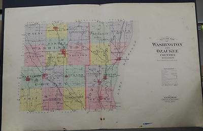 Wisconsin, Washington & Ozaukee County Map 1915 Q2#17 | eBay