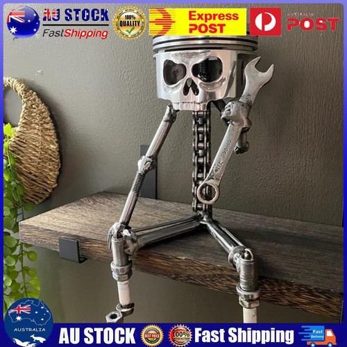 Resin Piston Skull Head Statue Art Hand Carved Gothic Skeleton ...