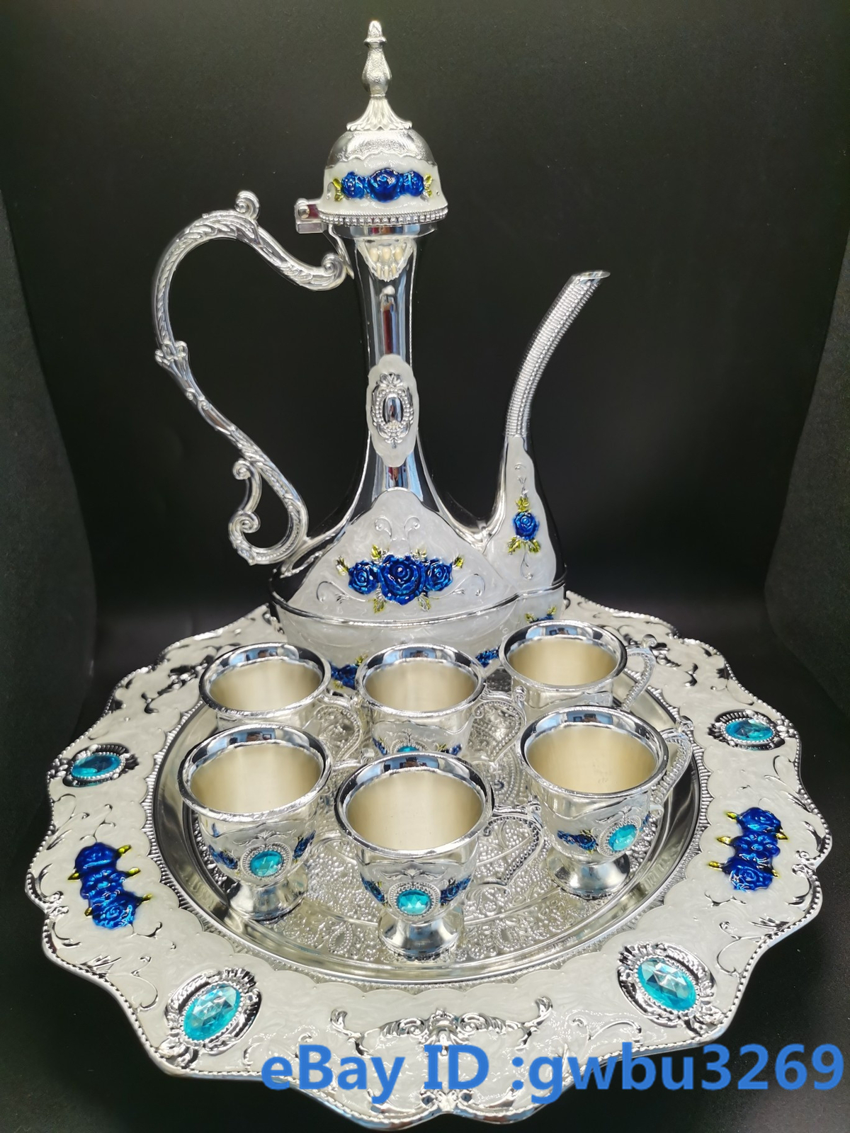 Collect Tibet Silver & Cloisonne Handwork Carved Flower flagon & Cup ...