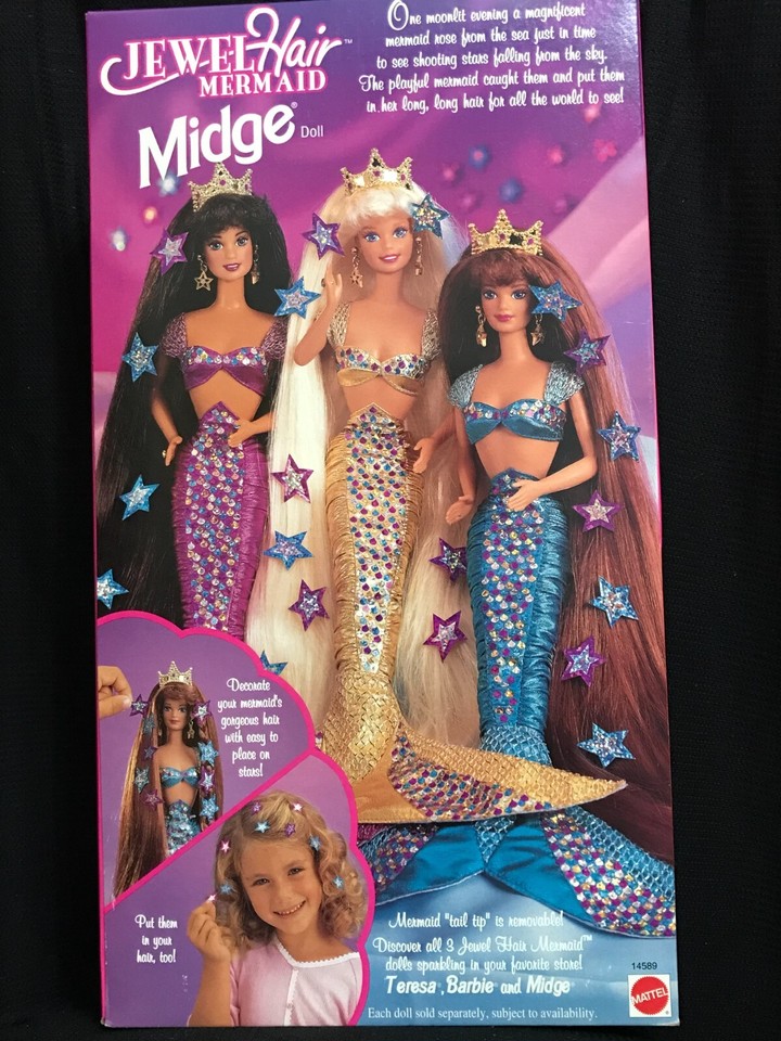 RARE 1995 Jewel Hair Mermaid Midge Barbie Doll Redhead NRFB Mattel ...