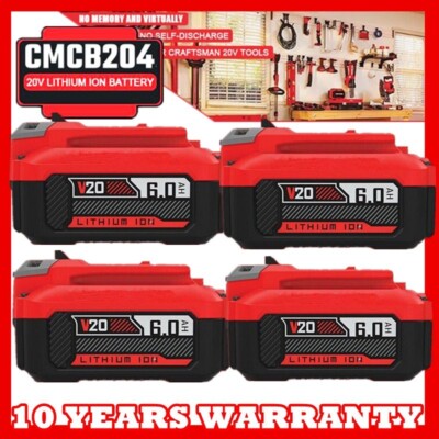 4 Pack 20V 6.0Ah CMCB204 for Craftsman V20 Lithium-ion Battery CMCB202 ...
