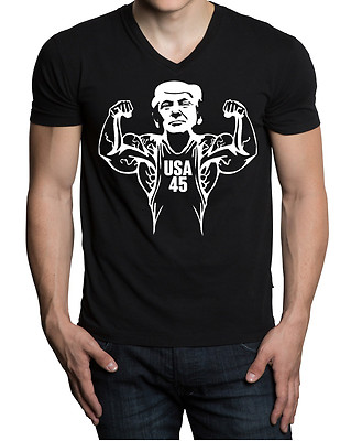 Men's Buff Trump V-Neck Black T Shirt American President USA Muscle ...