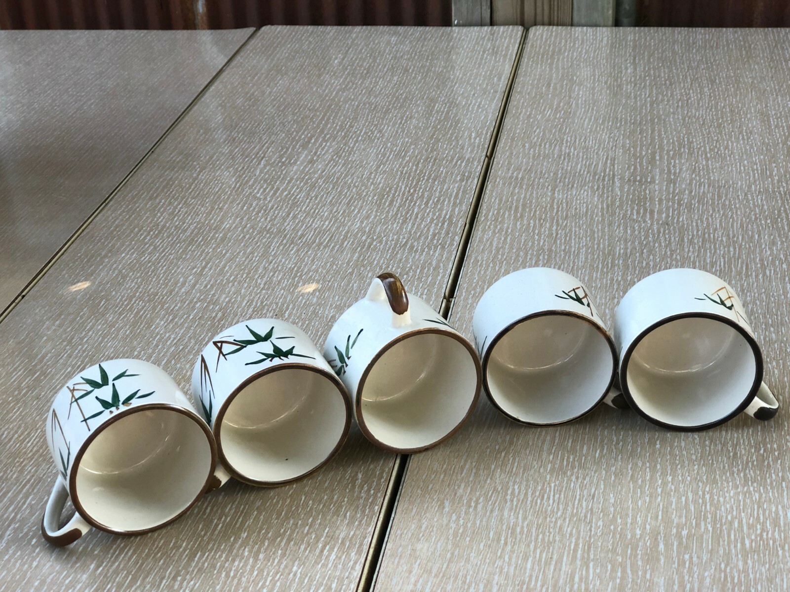 Bamboo Print Teacups Coffee Cups Set of 5 Green Brown Chi Kiang China ...