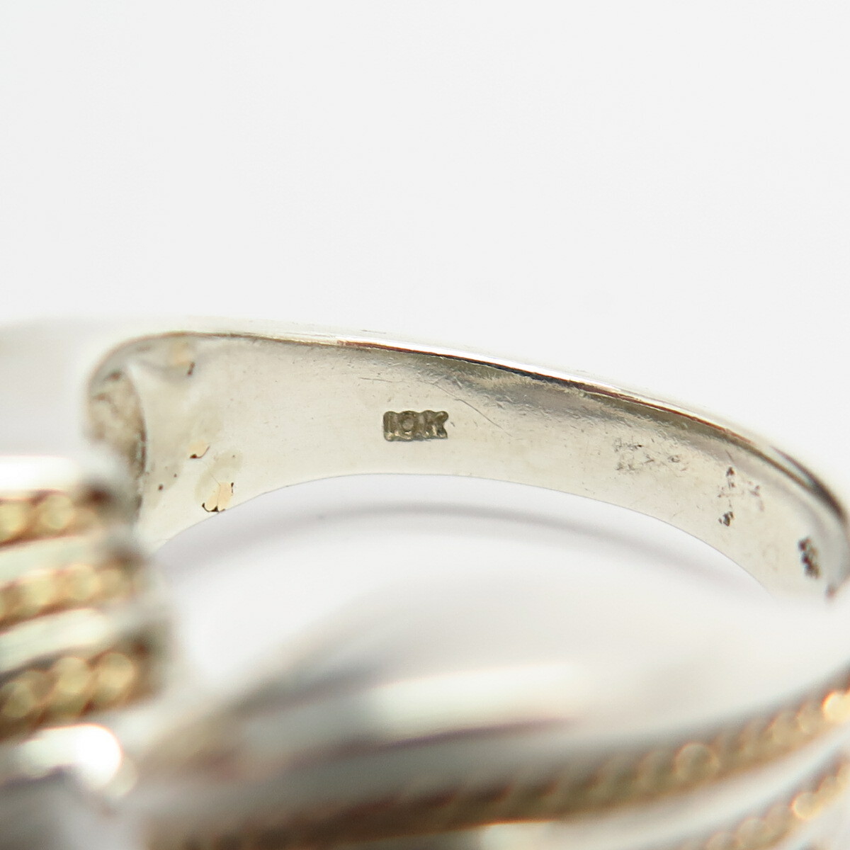 925 Sterling Silver / 10K Gold Ribbed Design Volume R… - Gem