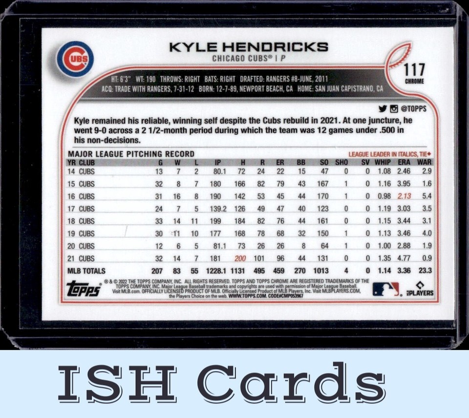 2022 Topps Chrome Kyle Hendricks Pink Refractor #117 Chicago Cubs | eBay
