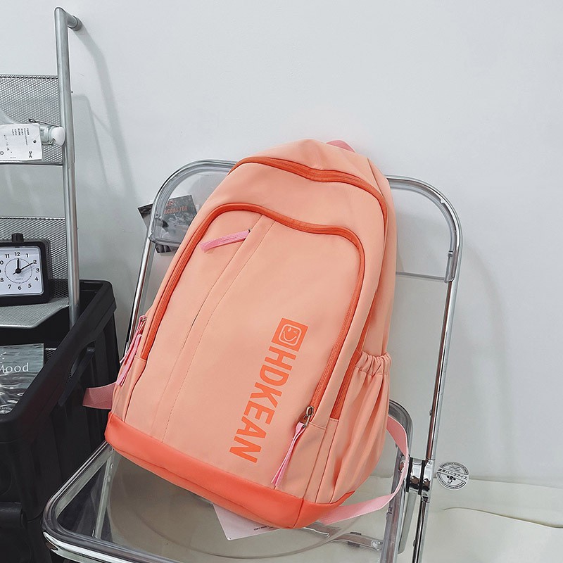 Simple Color Bloed Letter Smiley Face Print Student Large Capacity Bapa ...