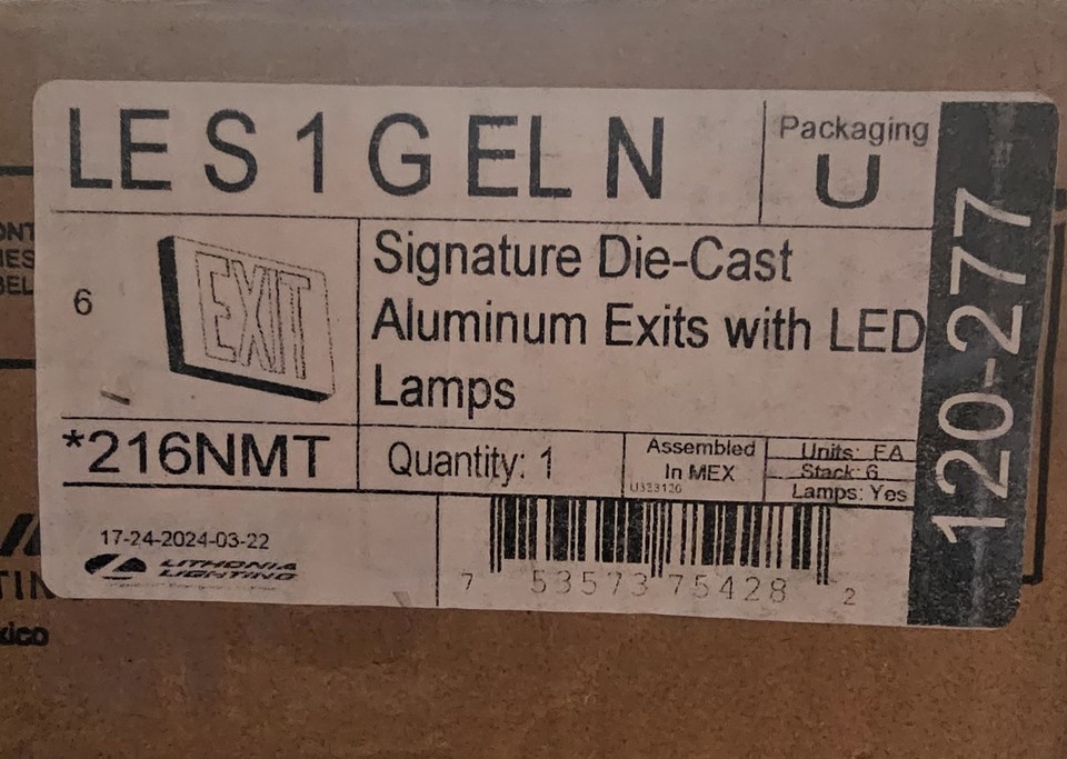 216NMT Lithonia Lighting LE S 1 G EL N Exit Sign | eBay