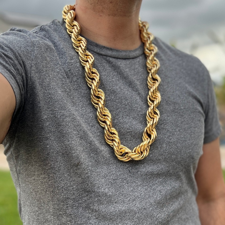 Huge Mens 14k Gold Plated Chain Hollow Rope Dookie 25MM x 30" Hip Hop ...
