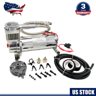 480C Single Compressor CHROME 200 psi Air Ride Suspension Train Horns 1 ...