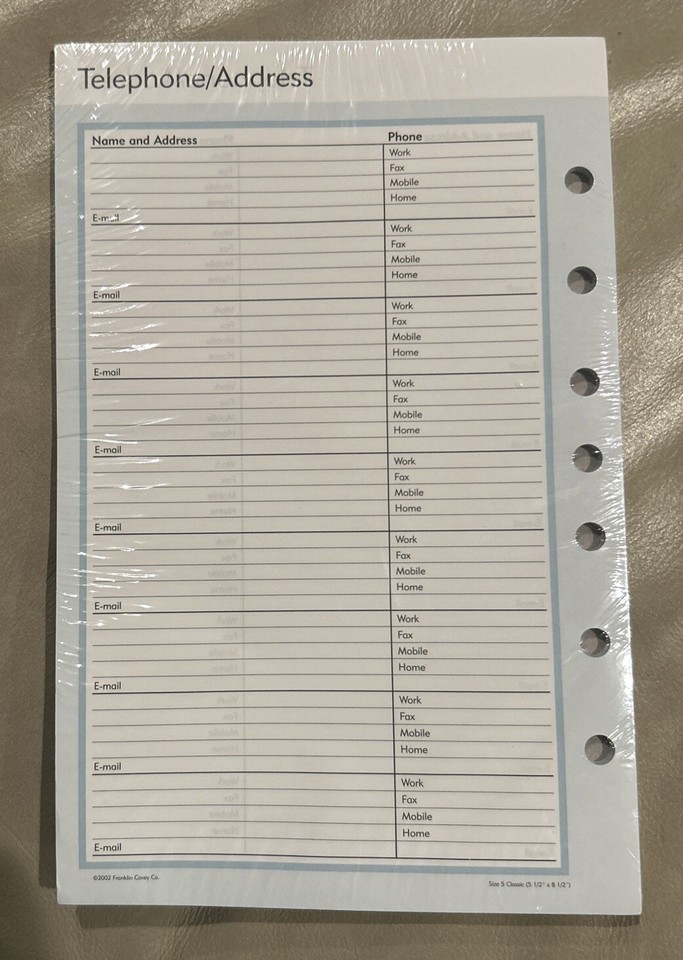 SEALED Address Telephone Refill Franklin Covey 365 Planner Classic Size ...