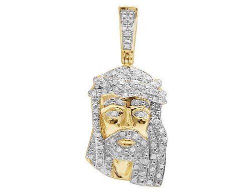10K Yellow Gold Real Diamond Mini Jesus Pendant Charm Rope Chain Set 0 ...