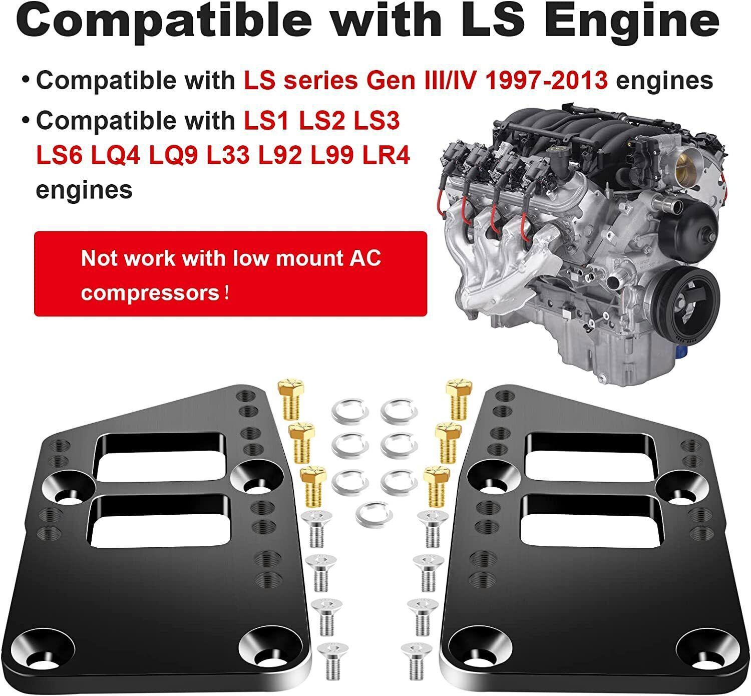 Black Billet LS Engine Mounts Motor Mount Adapter Plates for LS Swap ...