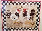 18" FRAMED ART/PRINT~ROOSTERS CHECKERBOARD FARM HOUSE KITCHEN DECOR ...
