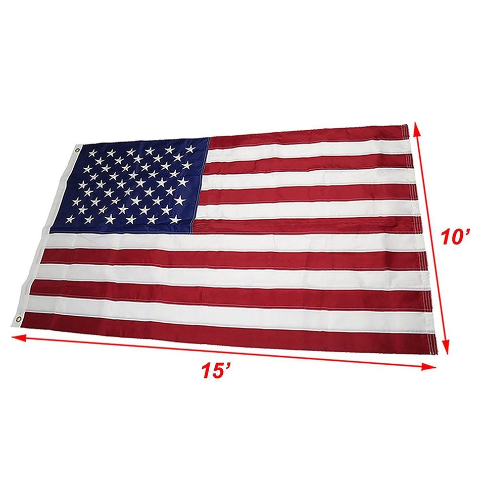 10x15 Embroidered Sewn U.S. USA American 50 Star Premium Nylon Flag 10 ...