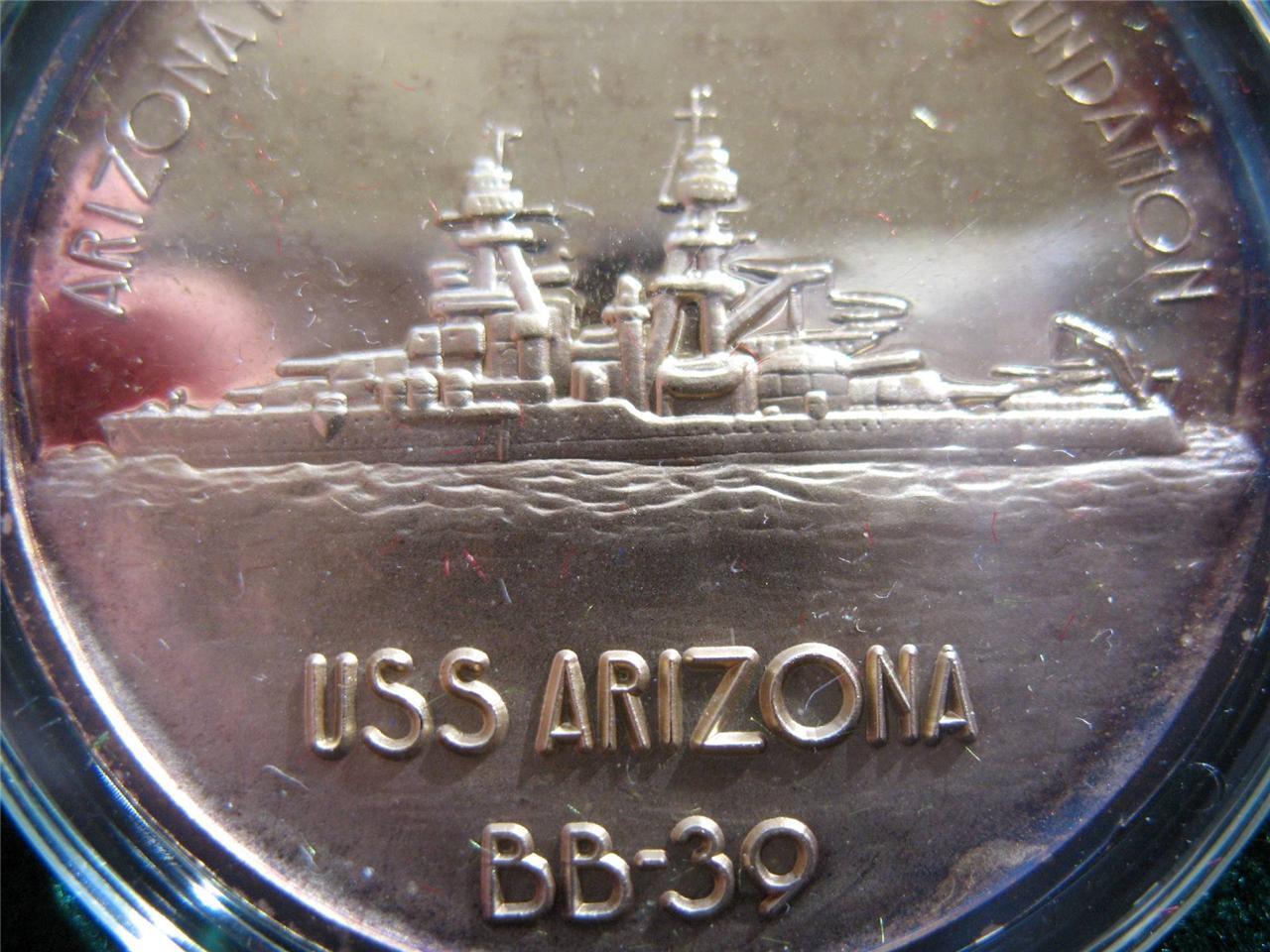 1+.OZ.999 RARE USS ARIZONA SHIP SILVER COIN WWII DEC 7 1941 PEARL ...