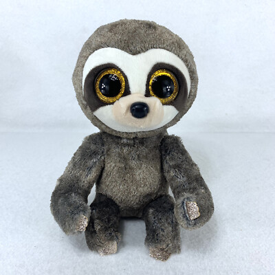 Sloth Plush Ty Beanie Boo Dangler 9” Brown Gold Glitter Eyes TySilk ...