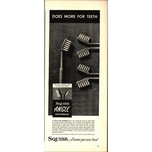 1946 Squibb Angle Toothbrush Does More for Teeth, Vintage Print AD d7 ...