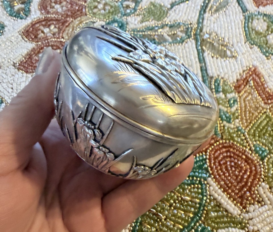 Rare Antique Japan Sterling Box Iris Flower Bowl W/ Lid Pure Silver ...