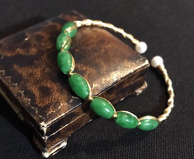 Vintage Style Natural Jade 18k gold plated thread Handmade bracelet ...