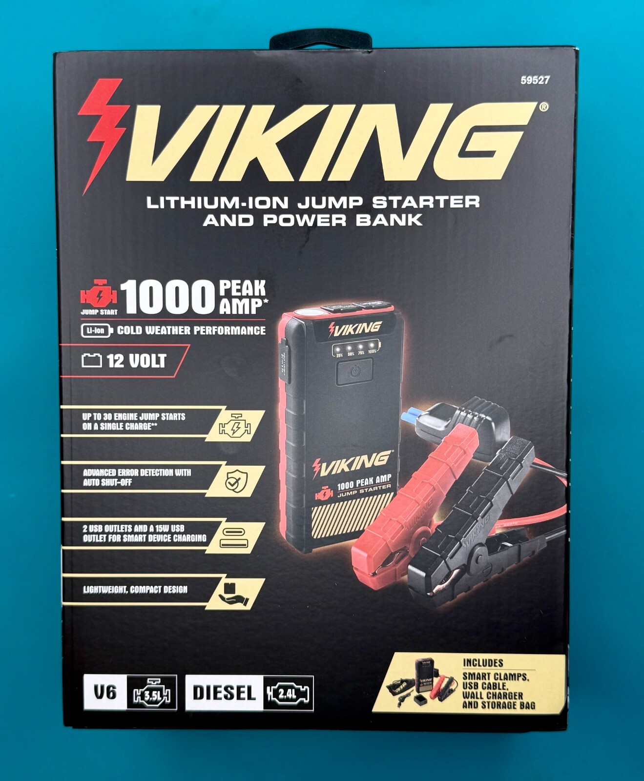 OPEN BOX VIKING LITHIUM-ION JUMP STARTER 59527 1000 PEAK AMP JUMPER KIT ...