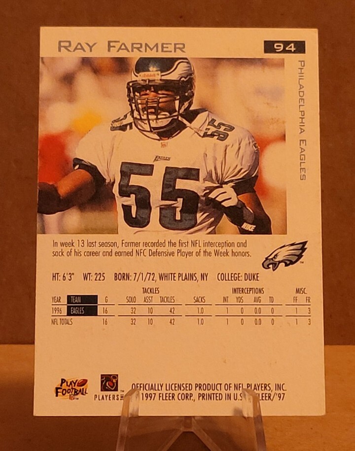 1997 Fleer #94 Ray Farmer AUTOGRAPHED Philadelphia Eagles | eBay
