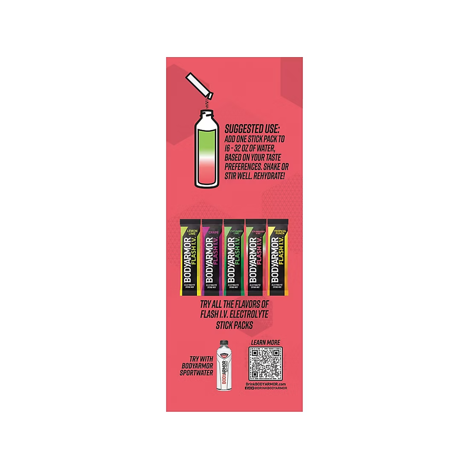Body Armor Flash IV Hydration Booster Electrolyte Drink Mix, 24 Stick ...