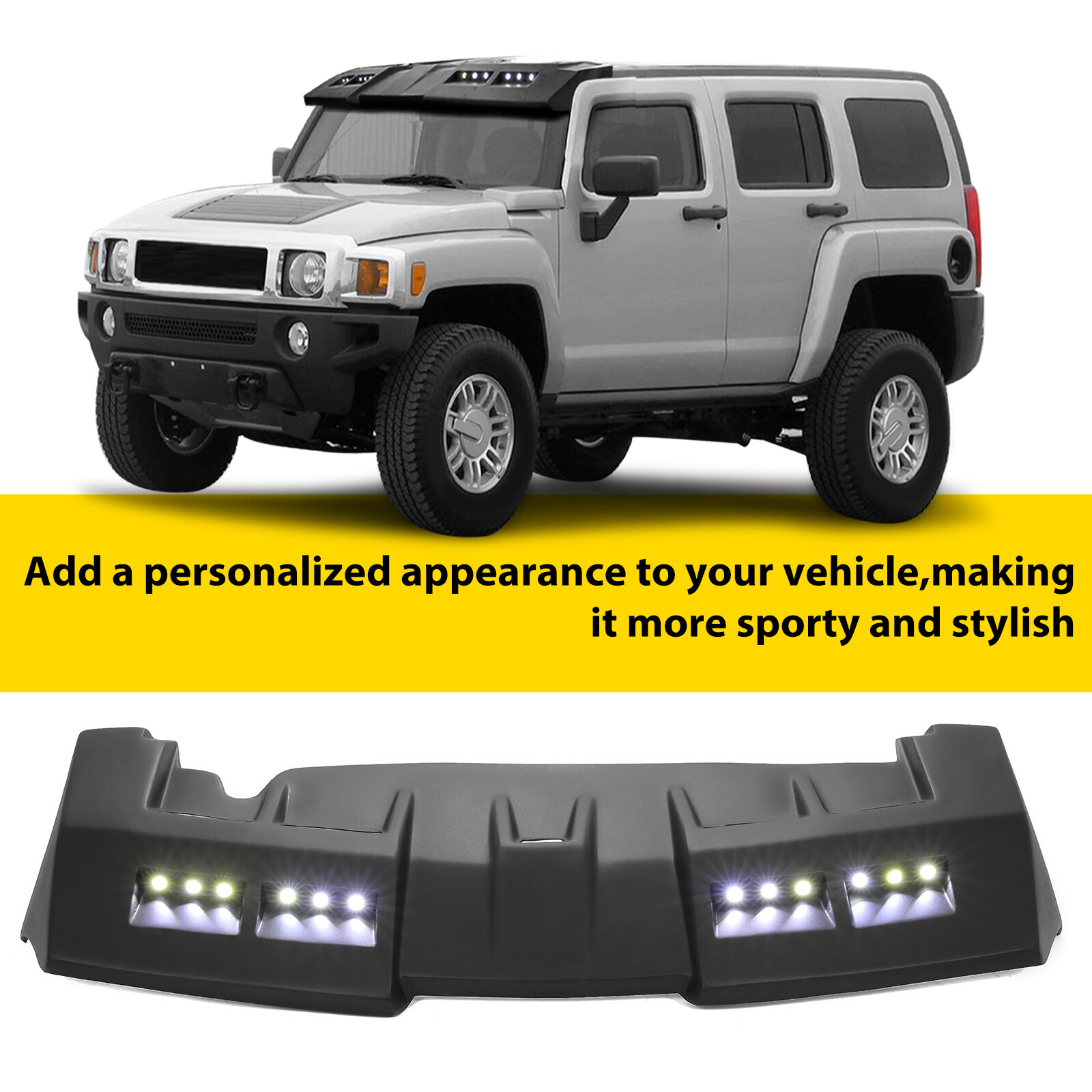 KUAFU Fiberglass Sun Visor Roof Painted W/ LED DRL Light For Hummer H3 ...
