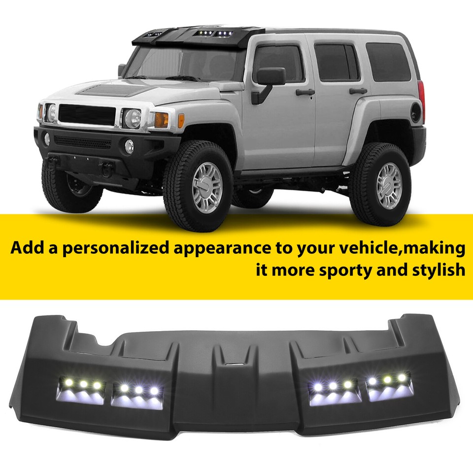 KUAFU Fiberglass Sun Visor Roof Painted W/ LED DRL Light For Hummer H3 ...