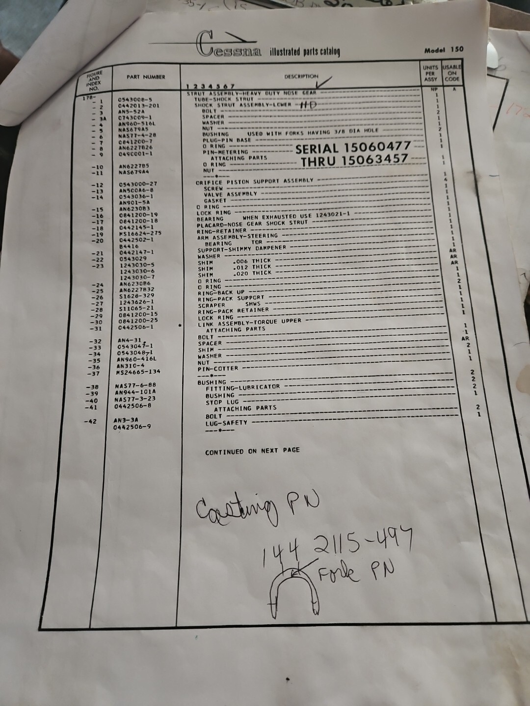 Cessna 150 NLG Strut H Duty PN 0543008-5 | 15X6X6 Wheel | 40-67A Tire ...