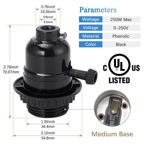 UL Listed E26 Lamp Socket Replacement, Turn Switch Knob ON/Off ...