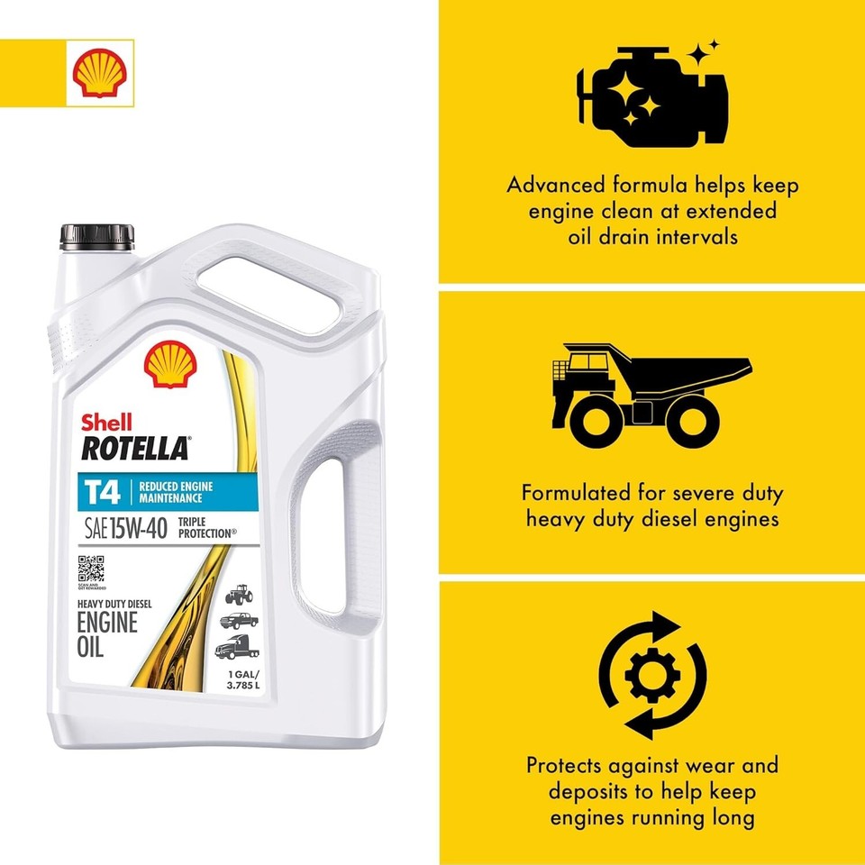 Shell Rotella T4 Triple Protection 15W-40 Diesel Engine Oil, 1 Gallon ...