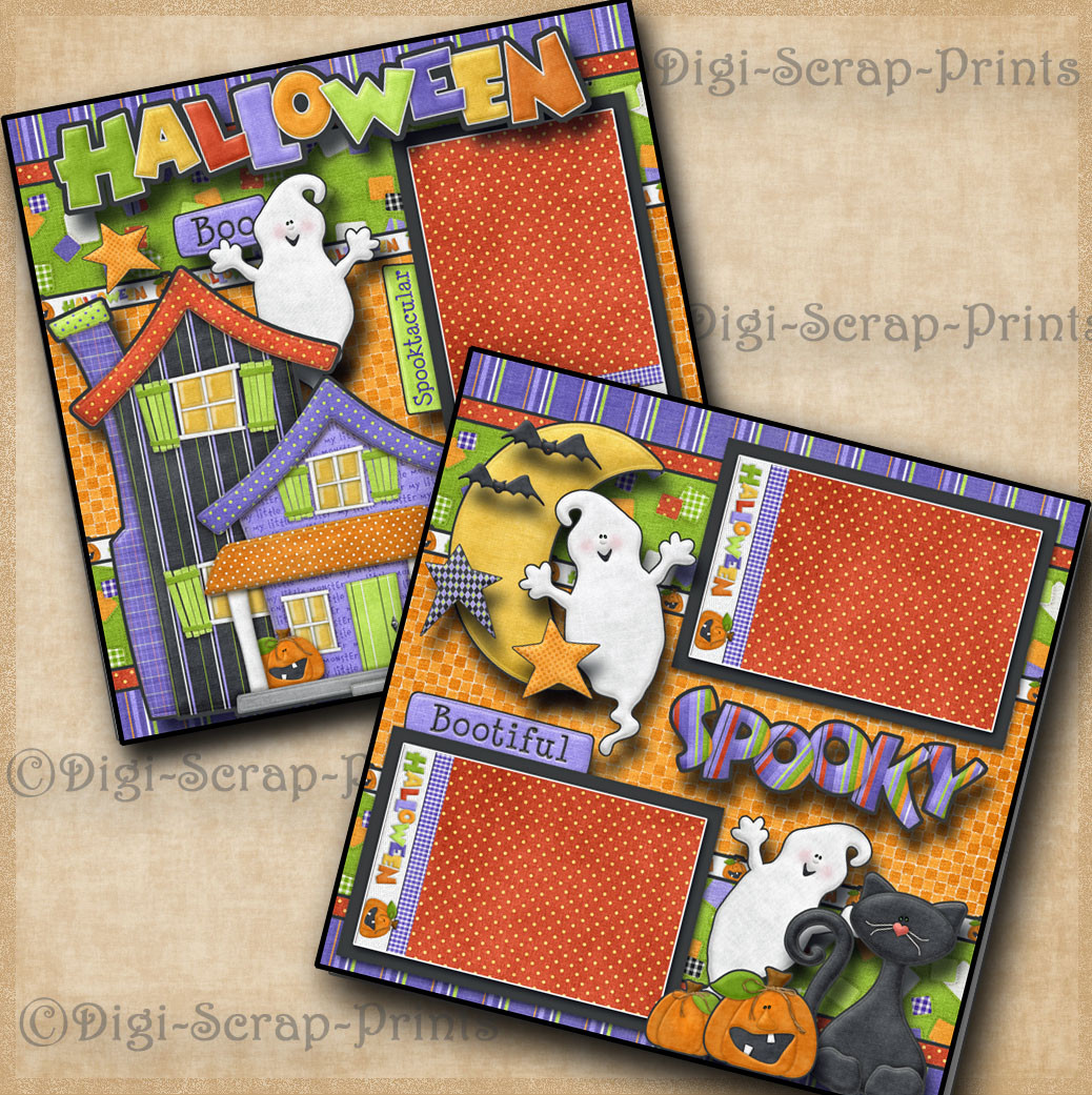 HALLOWEEN ~ haunted house ghost 2 premade scrapbook pages paper layout ...