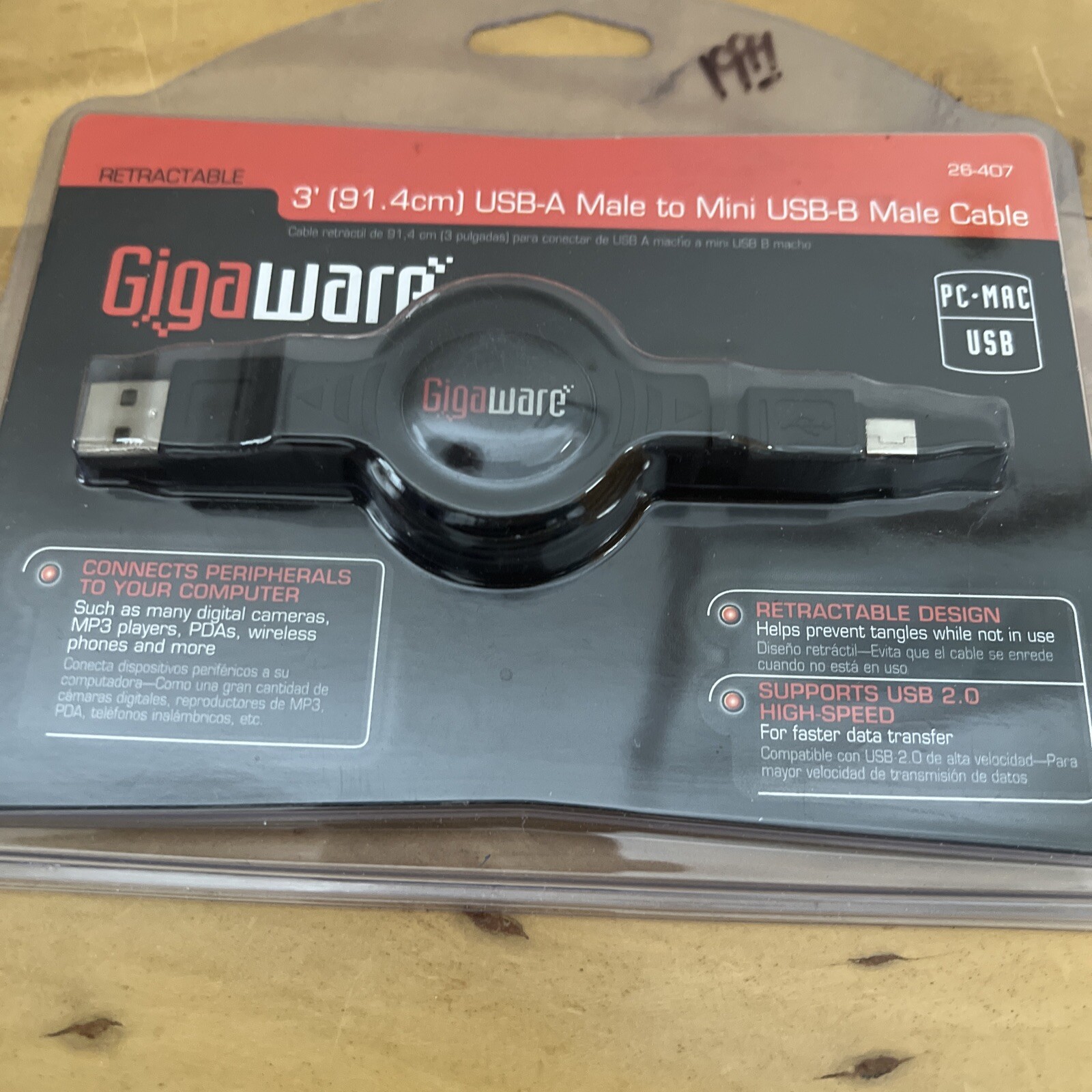 3 FT GIGAWARE USB-A MALE to USB-B MALE CABLE-RETRACTABLE/NEW | eBay
