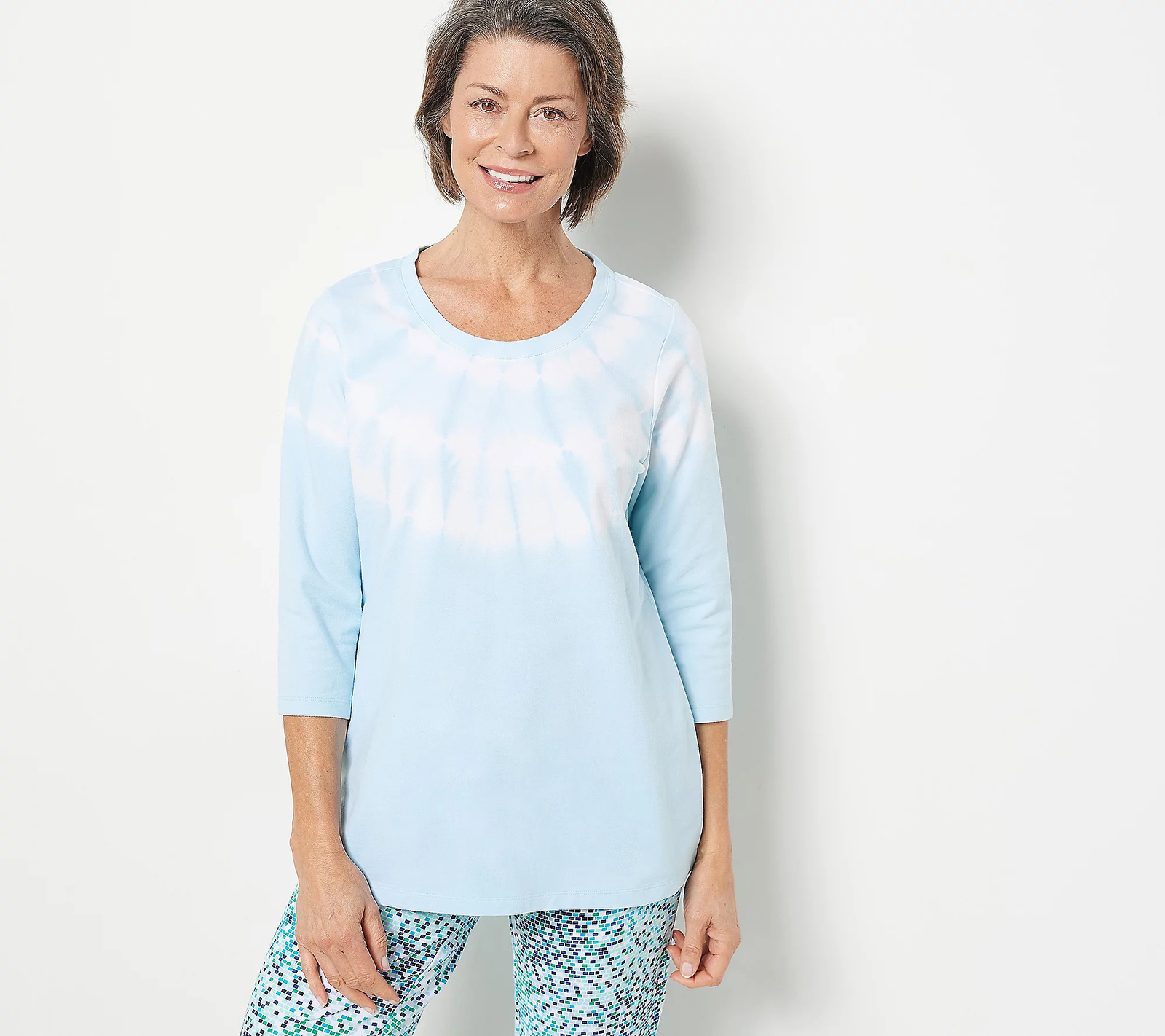 Sport Savvy Tie-Dye French Terry 3/4-Sleeve Shirt Soft Sky Blue L New ...