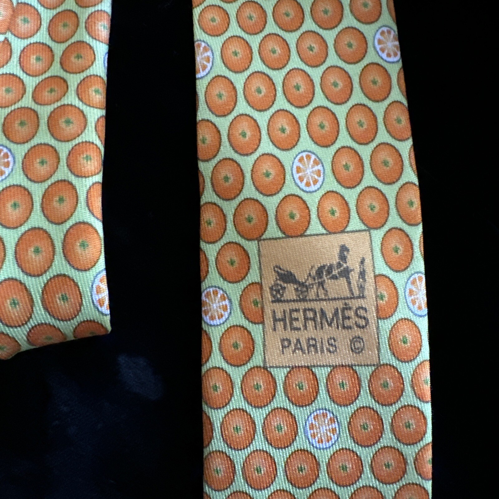 vintage hermes france orange citrus pattern 100% sil… - Gem