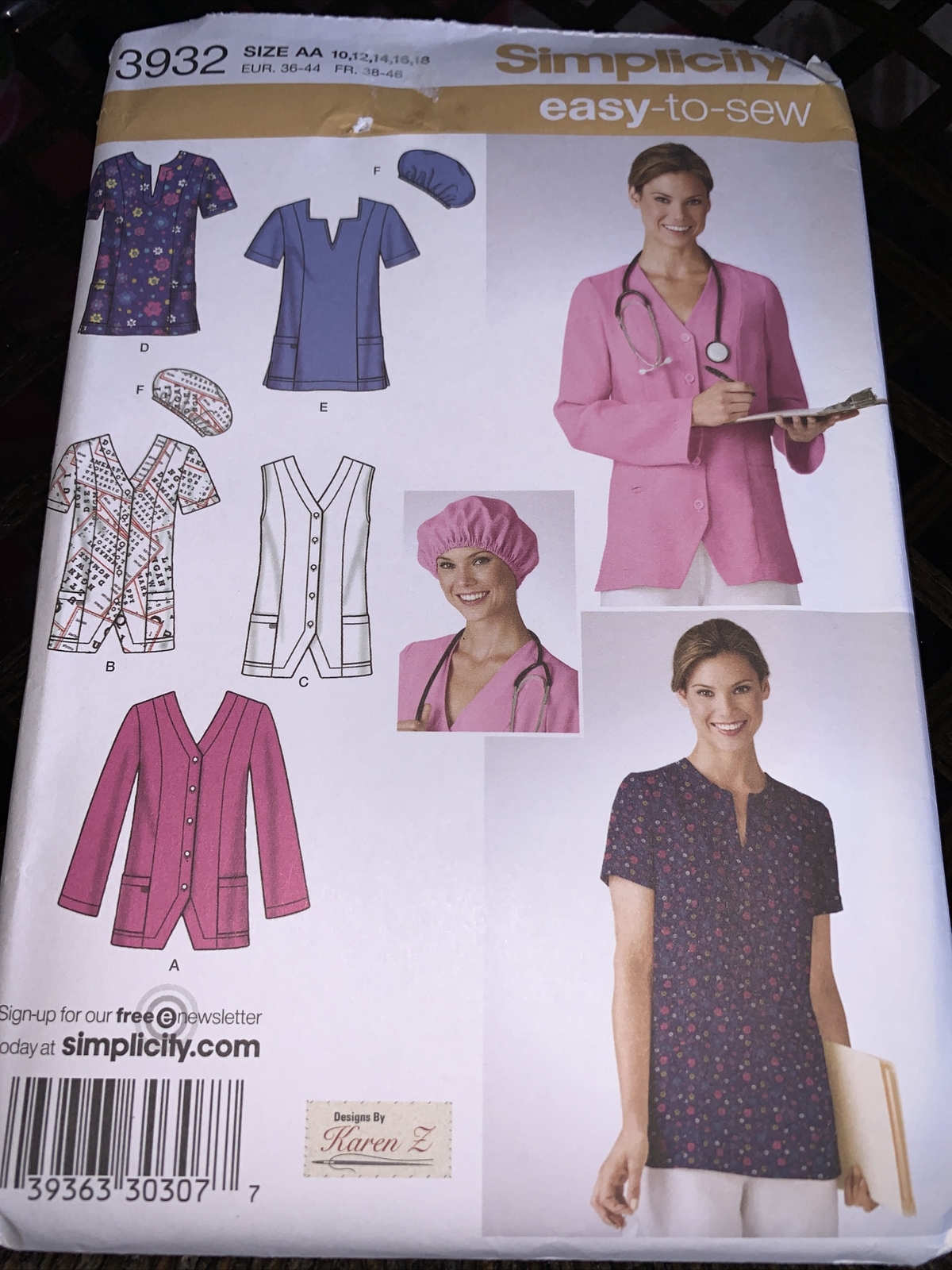 Simplicity #3932 Karen Z Uniform Scrub Tops and Hat Pattern Sz 10-18 Uc ...