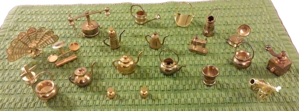 Vintage Brass Miniature Figurine Collection with Cannon, Peacock ...