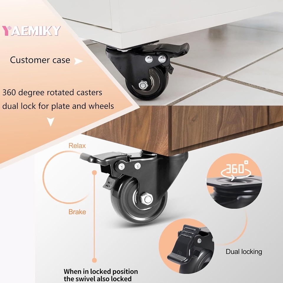 5 Inch Caster Wheels, Casters Set of 4, Heavy Duty Casters with Brake ...