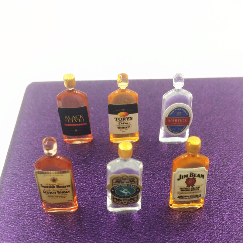 6 Dollhouse Miniature 1:12 Wine Whiskey Bottles Set Shop Pub Bar Drink ...