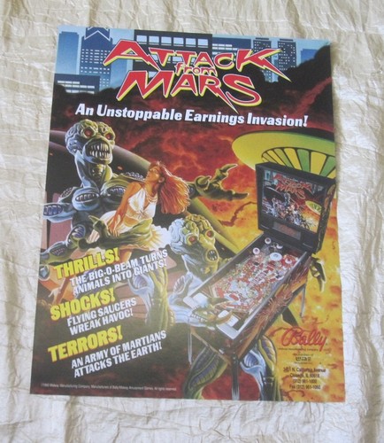 1995 BALLY MIDWAY ATTACK FROM MARS PINBALL FLYER | eBay