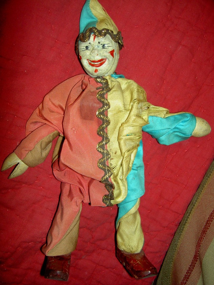 SET of SIX (6) ANTIQUE SCHOENHUT Humpty Dumpty Circus large wood CLOWN ...